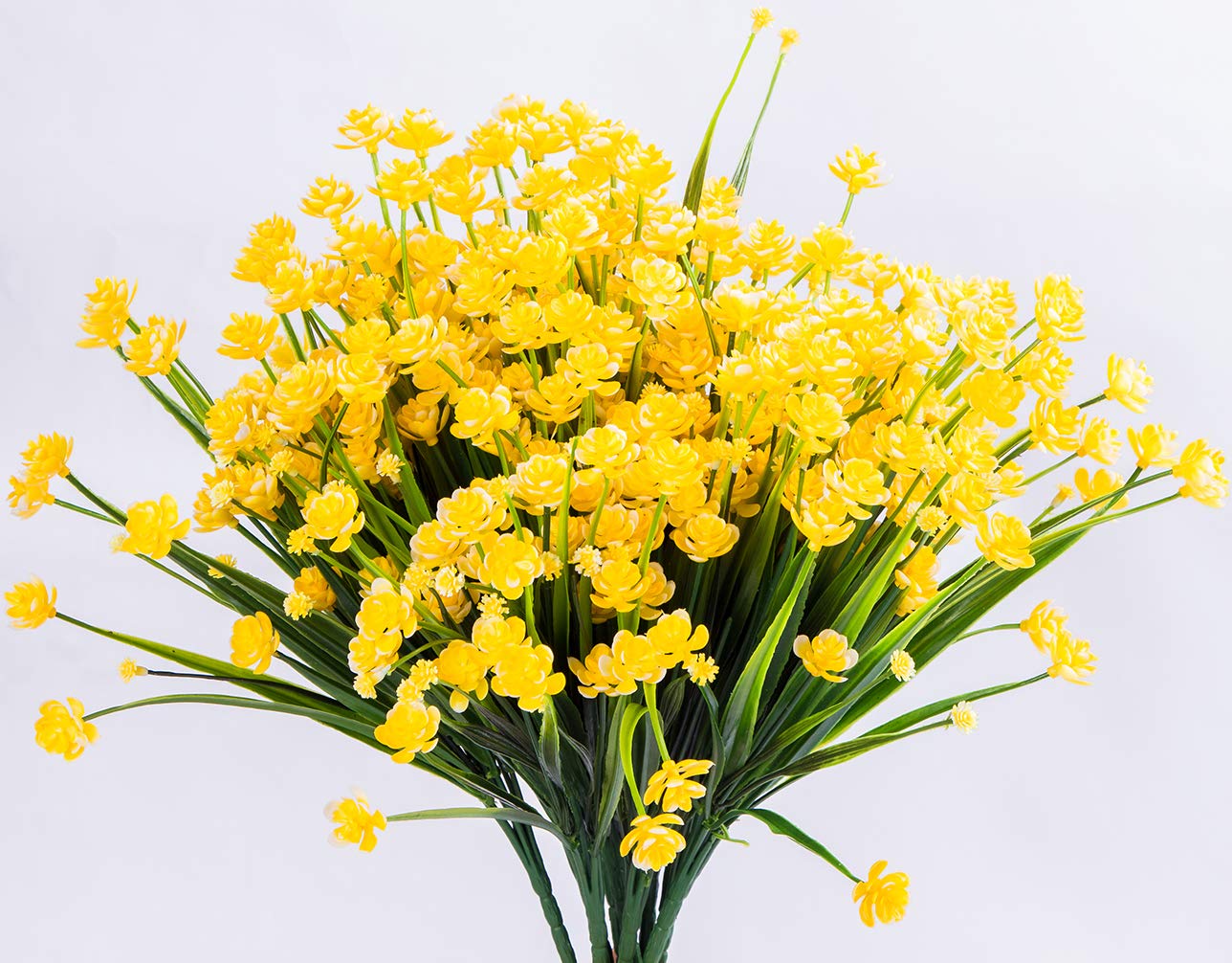 Foraineam 10 Bundles Yellow Daffodils Artificial Flowers Fake Plants Plastic Bushes Greenery Shrubs Fence Indoor Outdoor Hanging Planter Home Garden Decor