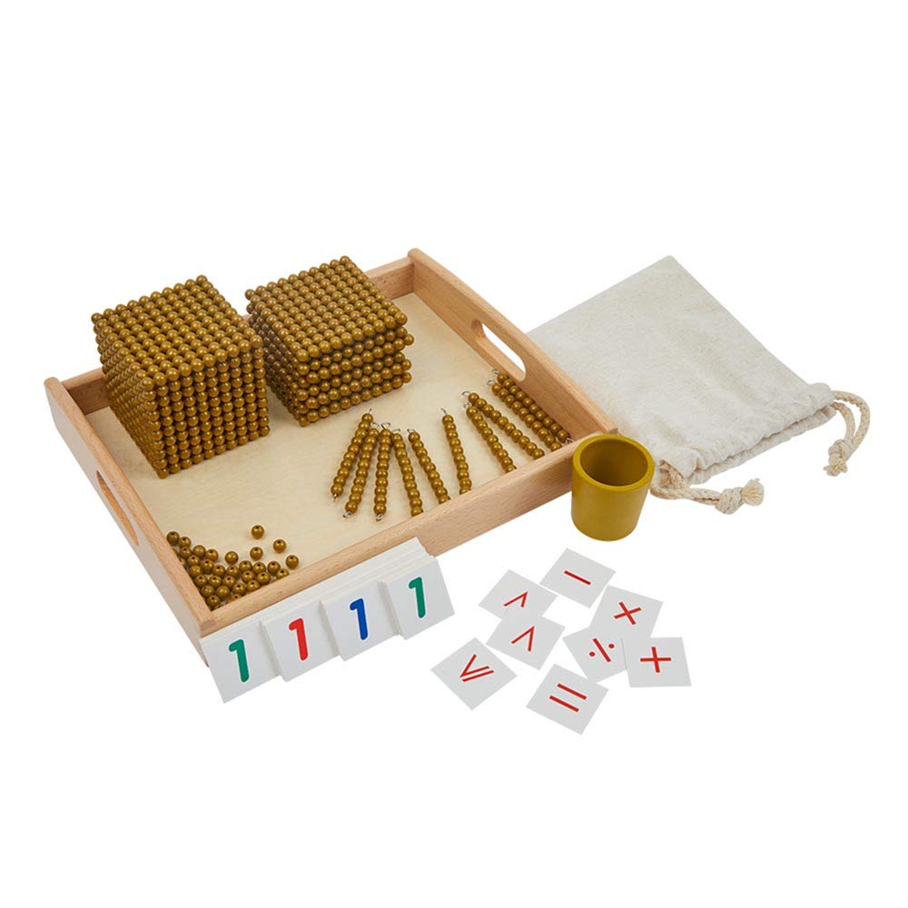 Kghios Montessori Math Beads Toys Materials for Toddlers Golden Beads and Cards Materials Bank Game Thousand Cube Decimal System Mathematics Teaching Materials Baby Preschool Education Toys