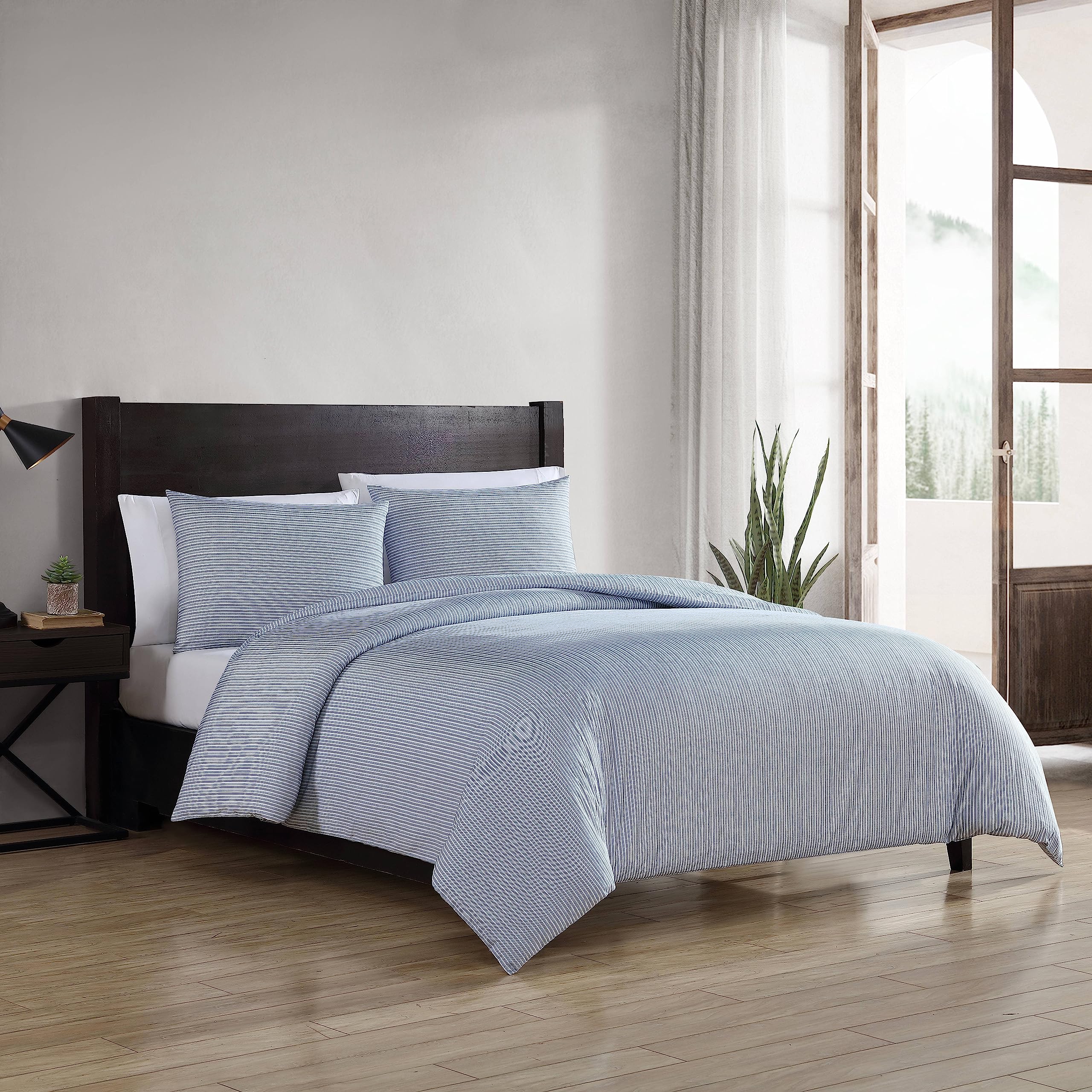 Eddie Bauer- Twin Duvet Cover Set, Cotton Bedding Set with Matching Sham(s), Casual Home Décor (Ticking Stripe Navy, Twin)