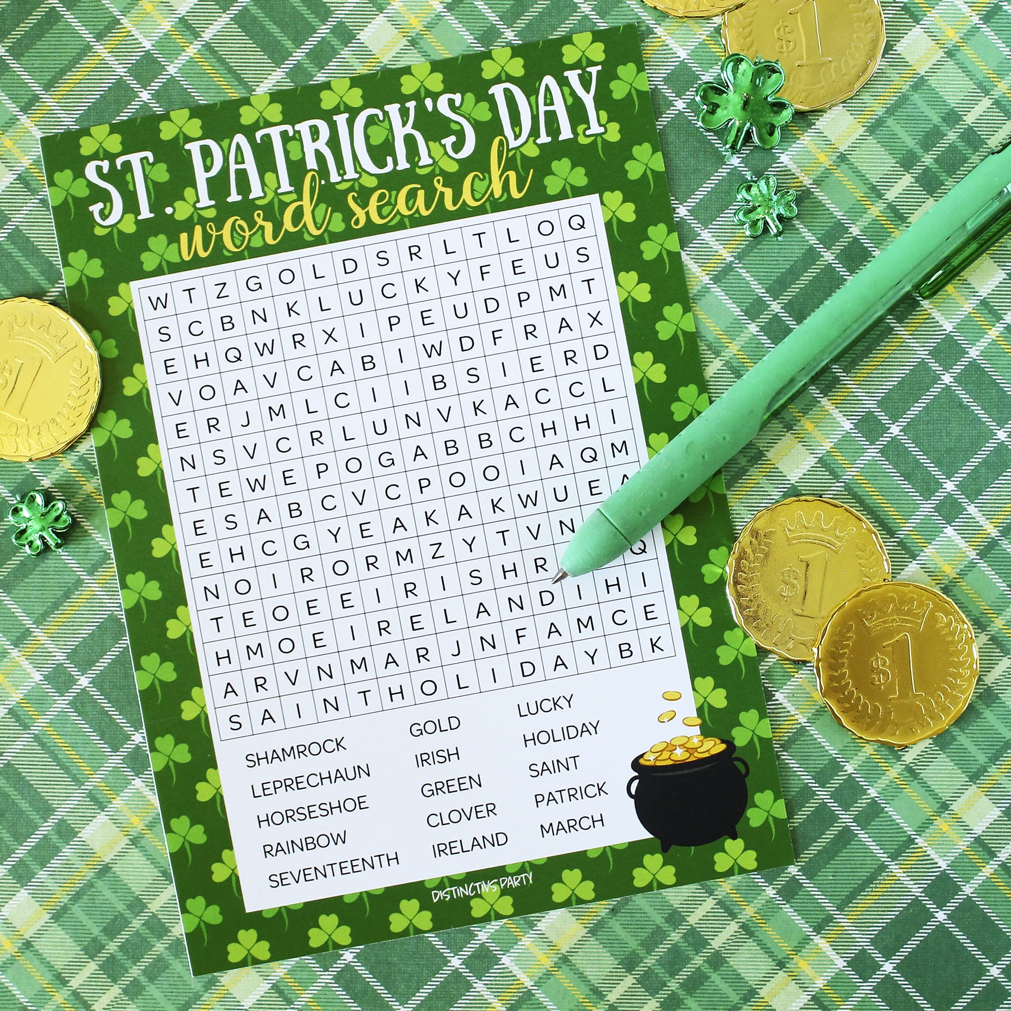DISTINCTIVS St. Patrick's Day Word Search Party Game β 25 Player Cards, Classroom Party Activity, Fun Game for Kids, Educational St Patricks Day Game