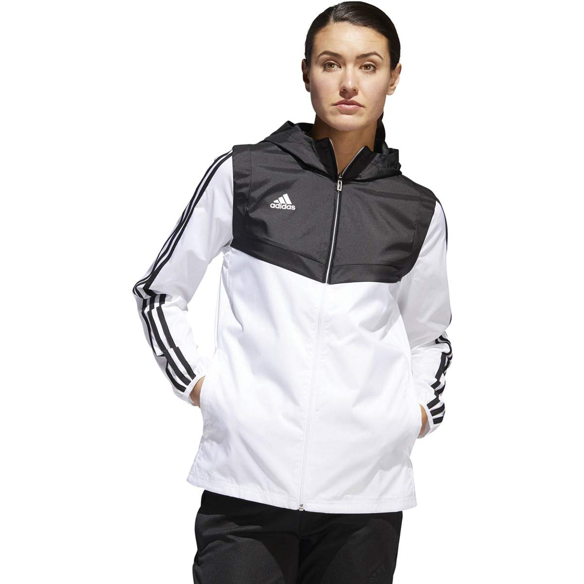 adidas Women’s Alphaskin Tiro Windbreaker, White/Black, Small