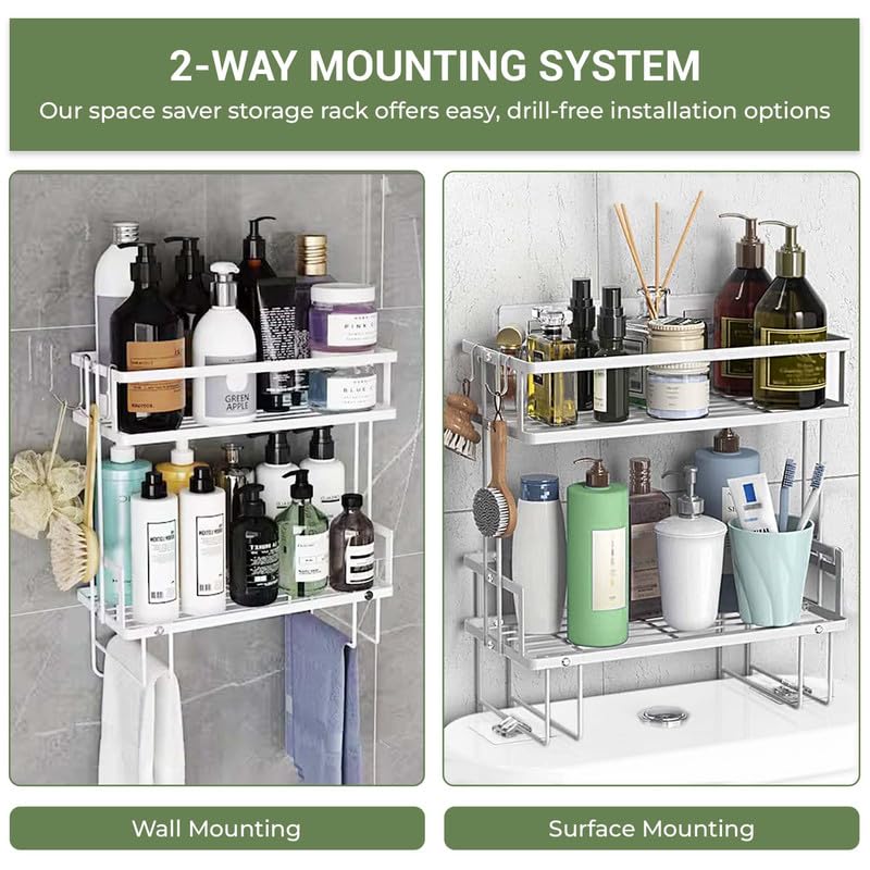 DINEST 2 Tier Over the Toilet Storage Shelf, Anti Resistant bathroom shelf over toilet organizer, Multifunctional No Drilling above toilet storage with Wall Mounting Design - White