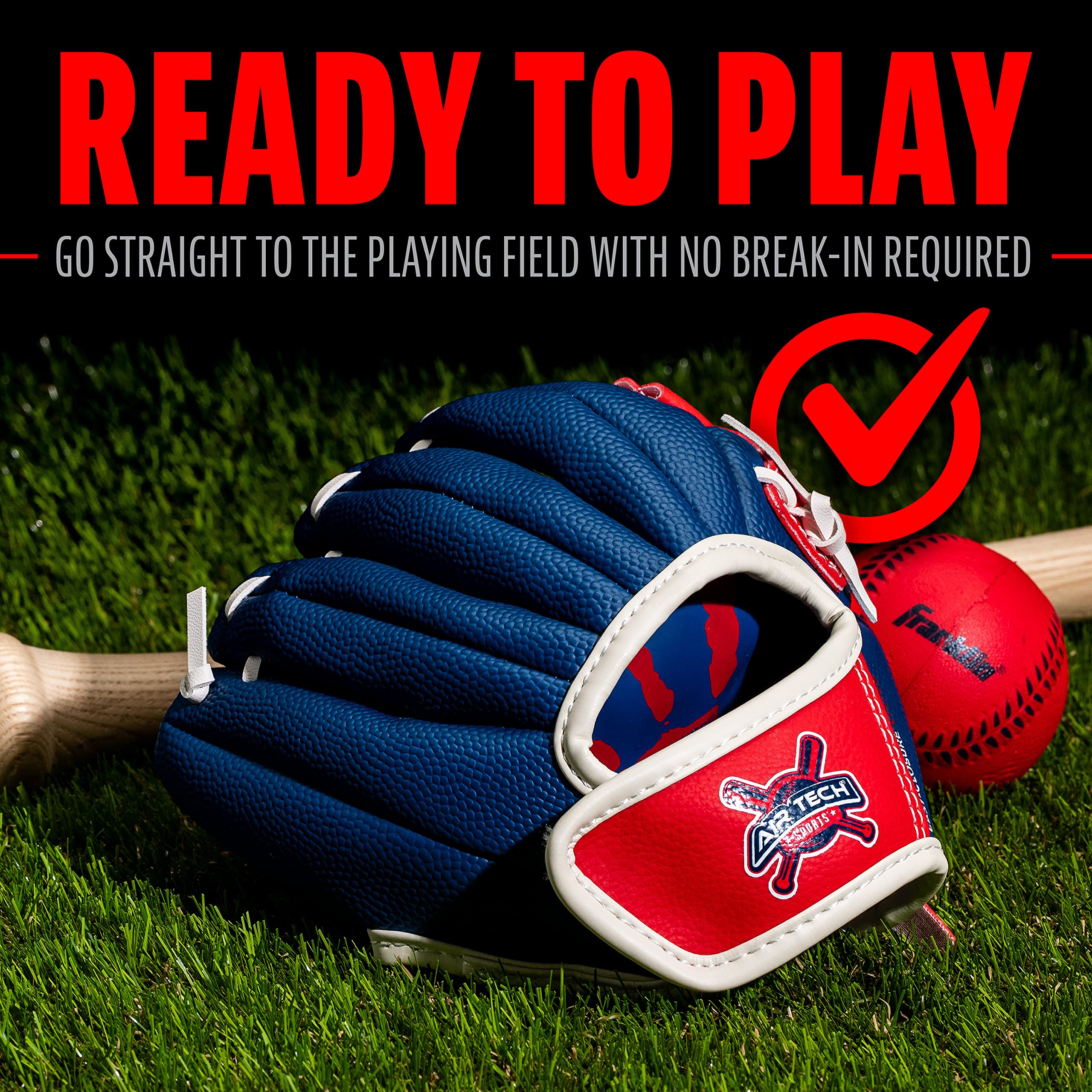 Franklin Sports Kids Baseball Glove - Air Tech Youth Tball Glove - Toddler + Youth Teeball, Baseball + Softball Mitt - Right Hand Throw - Navy/Red - 8.5"