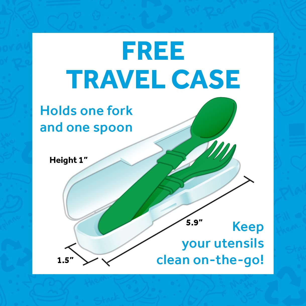 Re-Play Made in USA Toddler Forks and Spoons, Pack of 8 Without Carrying Case - 4 Kids Forks with Rounded Tips and 4 Deep Scoop Toddler Spoons - 0.2" Thick Toddler Utensils, Aqua