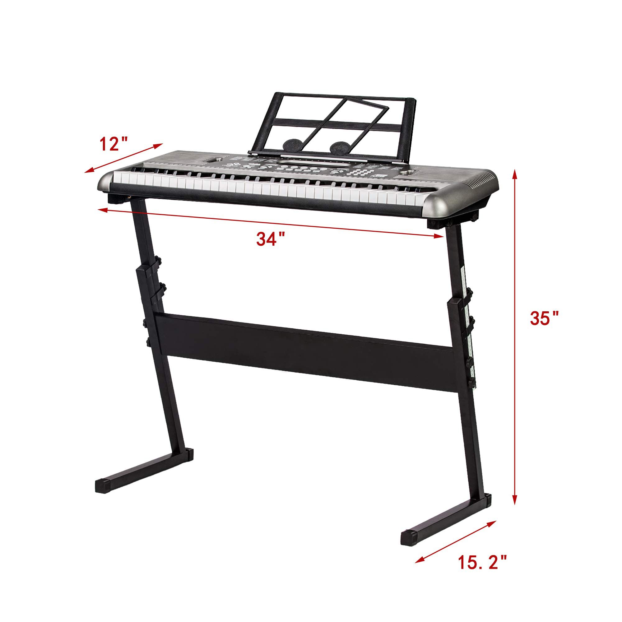 61 Key Portable Electronic Piano Keyboard with Adjustable Stand and Music Note Holder, Electronic Musical Instruments Starter Set for Kids and Adults
