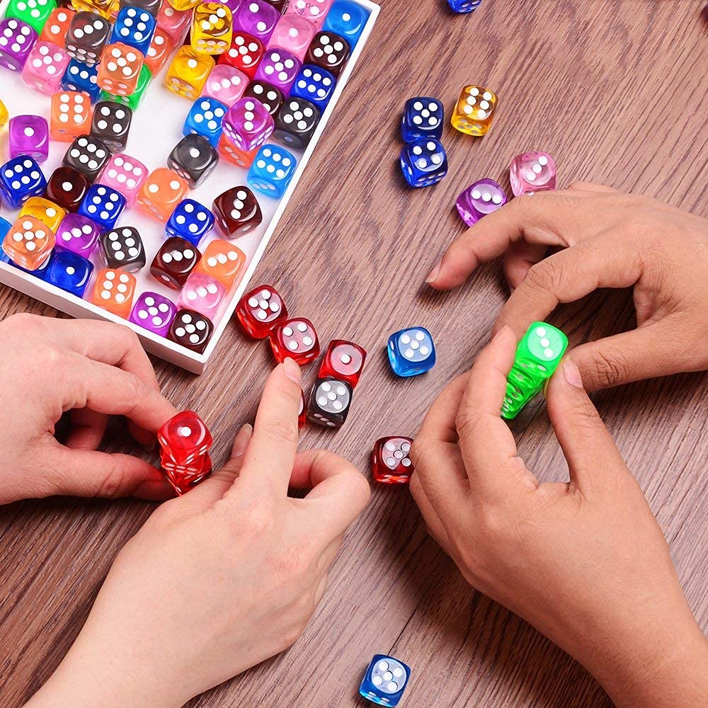 Deamos 6 Sided Dice Set 10 Colors Transparent Acrylic Dice for DND, MTG, RPG, Tenzi, Yahtze, Bunco, Table Borad Games, Math Teaching (100)