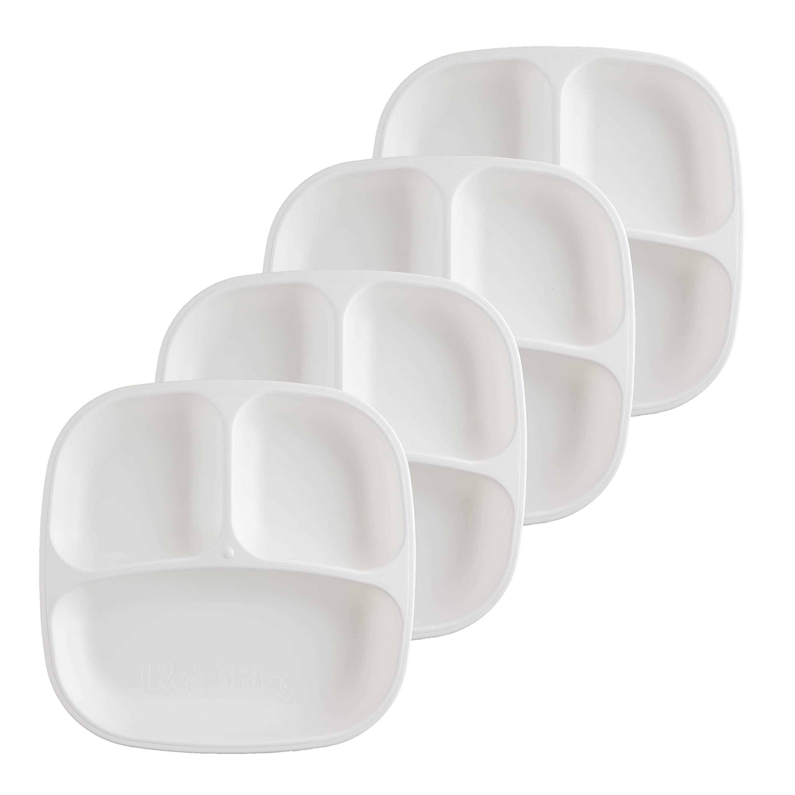 Re-Play Made in USA Deep Walled 3 Compartment Plates, Pack of 3 - Reusable Divided Plates for Kids, Dishwasher and Microwave Safe - Durable Toddler Plates 7.37" x 7.37" x 1.25", White