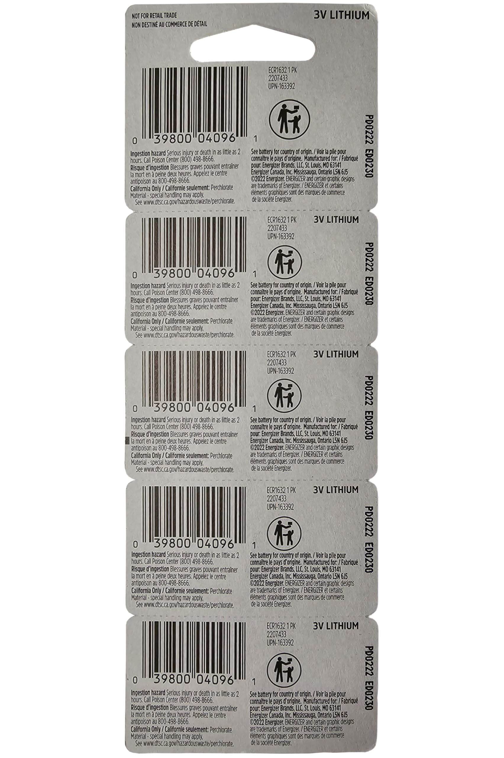 Energizer CR1632 3V Lithium Coin Battery (5 Count (Pack of 1))
