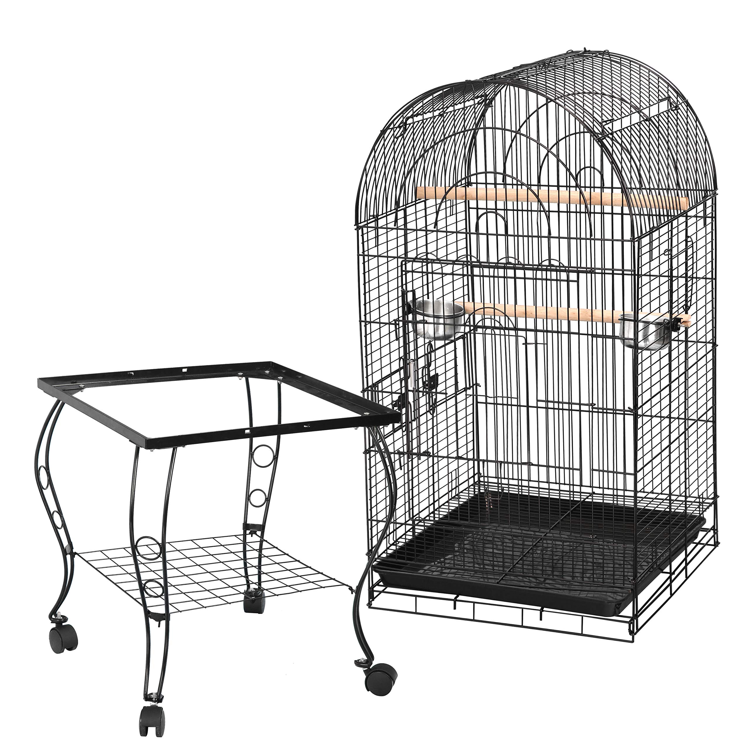 63.5 Inches Medium Bird Cage Open Top Parrot Cage with Detachable Stand, Rolling Wheels Lovebird Cockatiel Quaker Sun Parakeet Green-Cheek Conure Cage