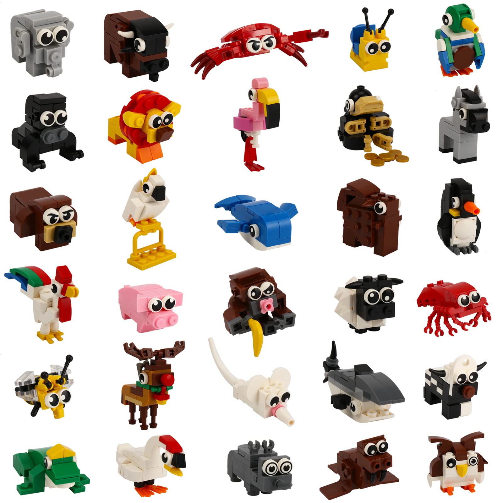 IAMGlobal 30 in 2 Mini Animal Building Blocks Toy Set, Animals Figures Stem Toys, Party Supplies Gifts Party Favor for Kids, Goodie Bags, Birthday, Carnival Prizes