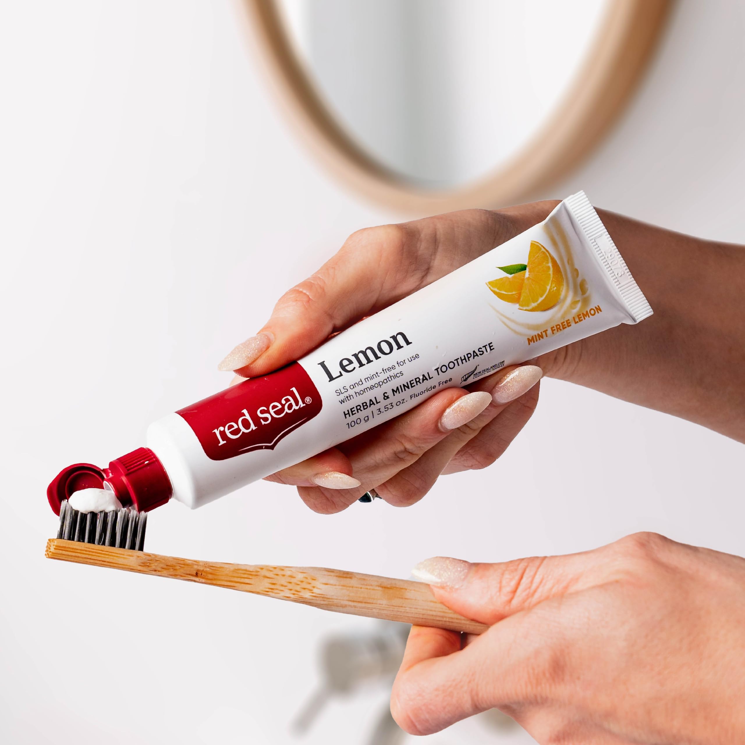 Red Seal Lemon Toothpaste, Friendly Mint Free for Adults with Mint Aversions, Fluoride Free, No SLS, Fresh Citrus Flavor β Refreshing Natural Lemon Flavored Toothpaste, No Mint Flavor 3.5oz