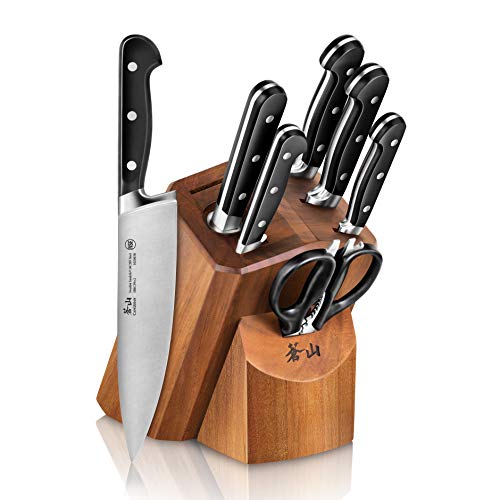 Cangshan TV2 Series 1023039 Swedish 14C28N Steel Forged 8-Piece Knife Block Set, Acacia