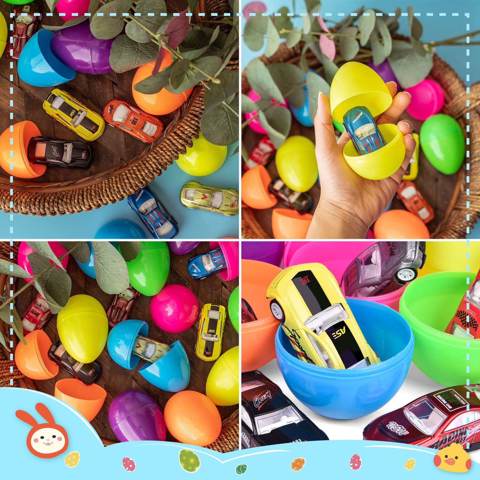 FUN LITTLE TOYS 12PCS Easter Eggs with Cars Vehicles for Easter Basket Stuffers