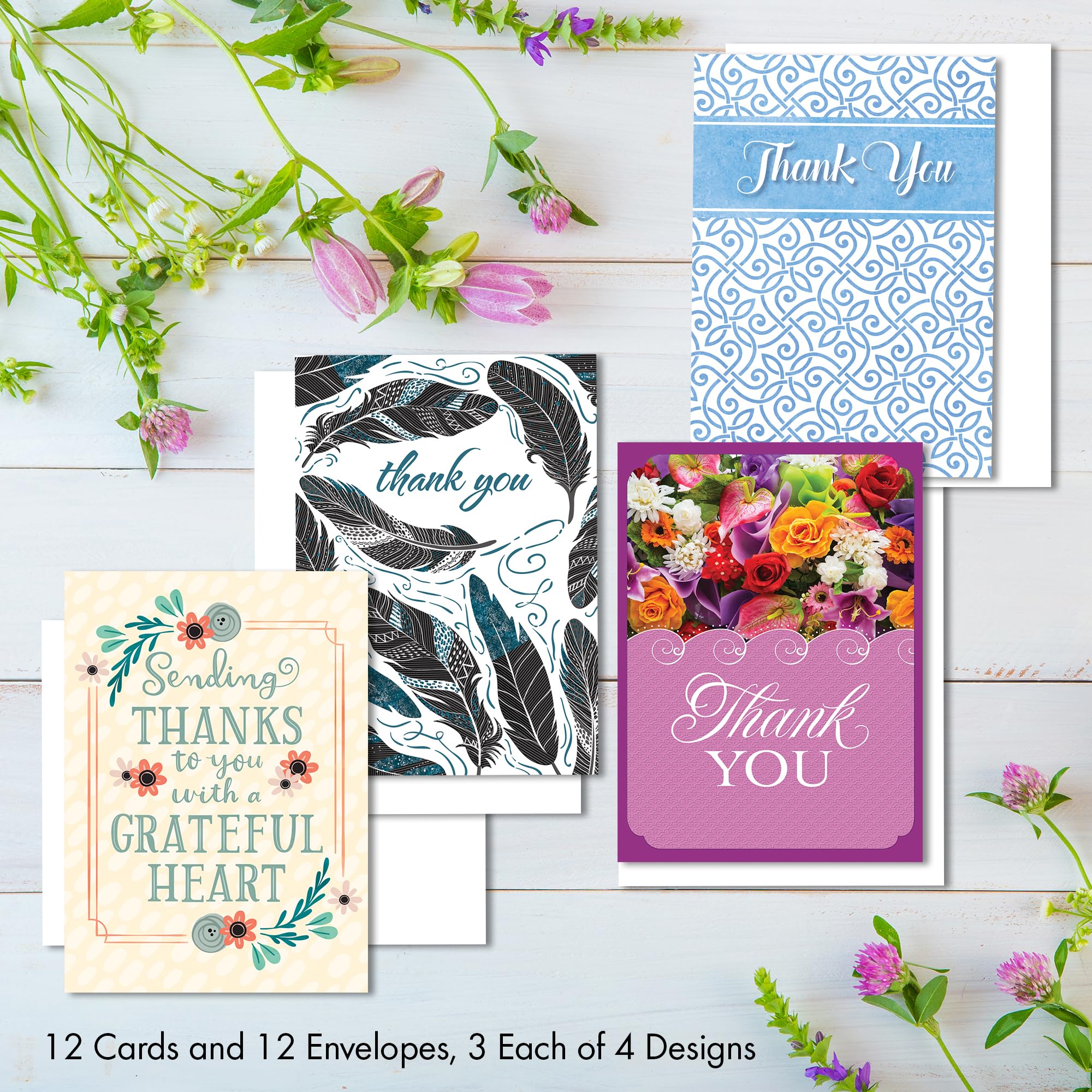 Faithfully Yours Designer Greetings Inspirational Thank You Boxed Card Assortment, With Gratitude with Biblical Scripture Verses (Box of 12 Greeting Cards with Envelopes)