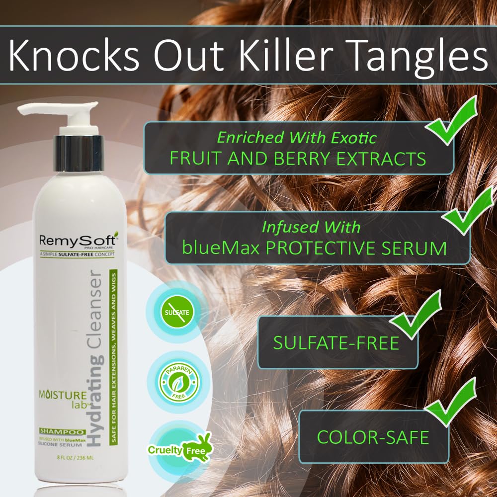 RemySoft Moisturelab System - Safe for Hair Extensions, Weaves and Wigs - Salon Formula Shampoo, Conditioner & Serum - Gentle Sulfate-free Lather