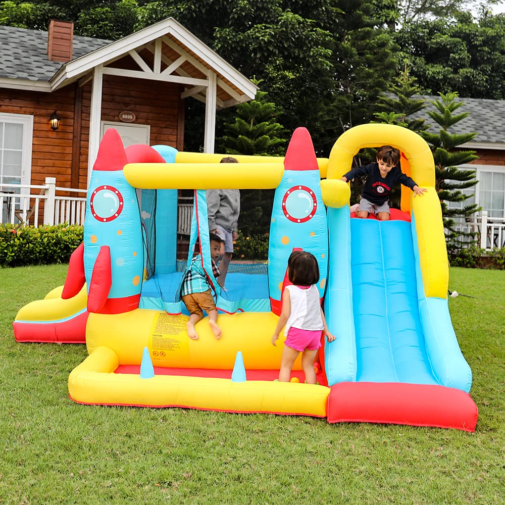 Doctor Dolphin Inflatable Rocket Bounce House with Blower,Inflatable Bouncy House for Kids Outdoor,Toddle Jumping Bounce House with Slide for Backyard Party