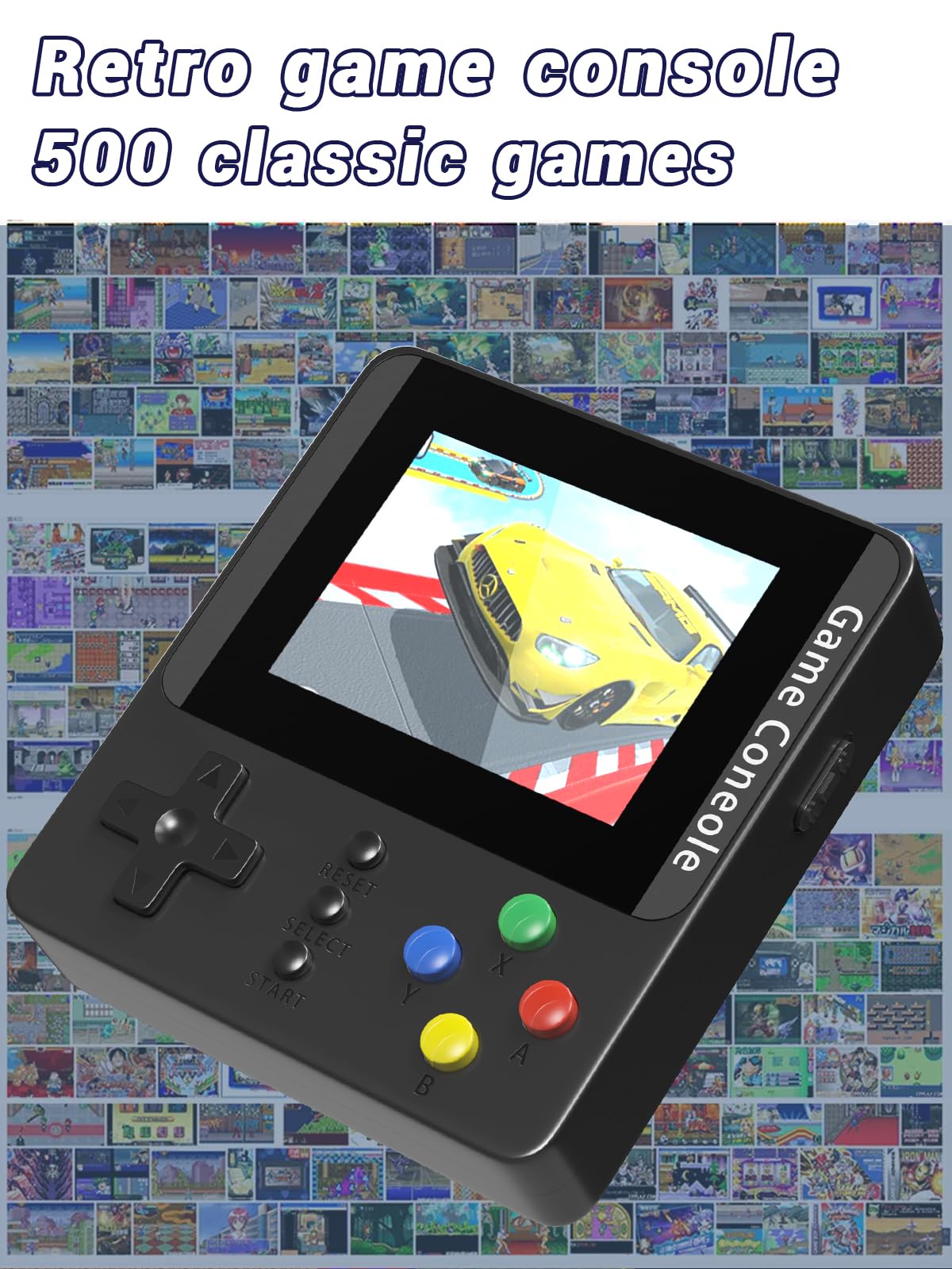 Fadist Handheld Game Console, Retro Mini Game Console with 500 Classic Games, Rechargeable Battery, Portable Games Controller, Support for 2 Players & TV, Ideal Gift for Kids, Friend, Lover (Black)