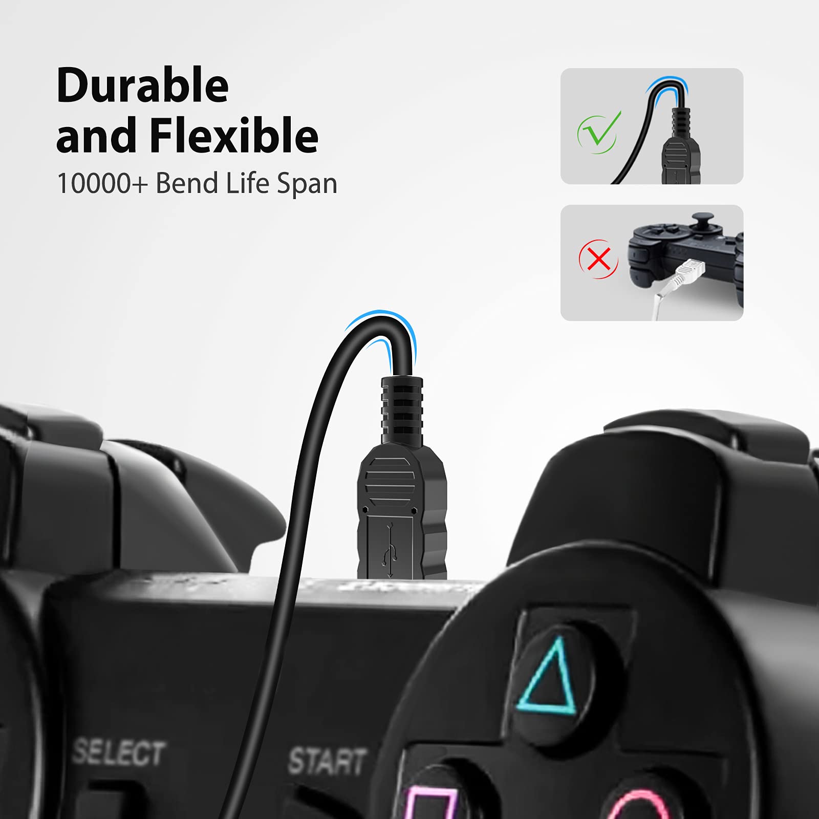 6amLifestyle [10FT 2 Pack] PS3 Controller Charger Charging Cable Extra Long Mini USB Fast Charger Cord Compatible with Sony Playstation 3 Wireless Controller Dualshock 3 PS3 Slim PS Move