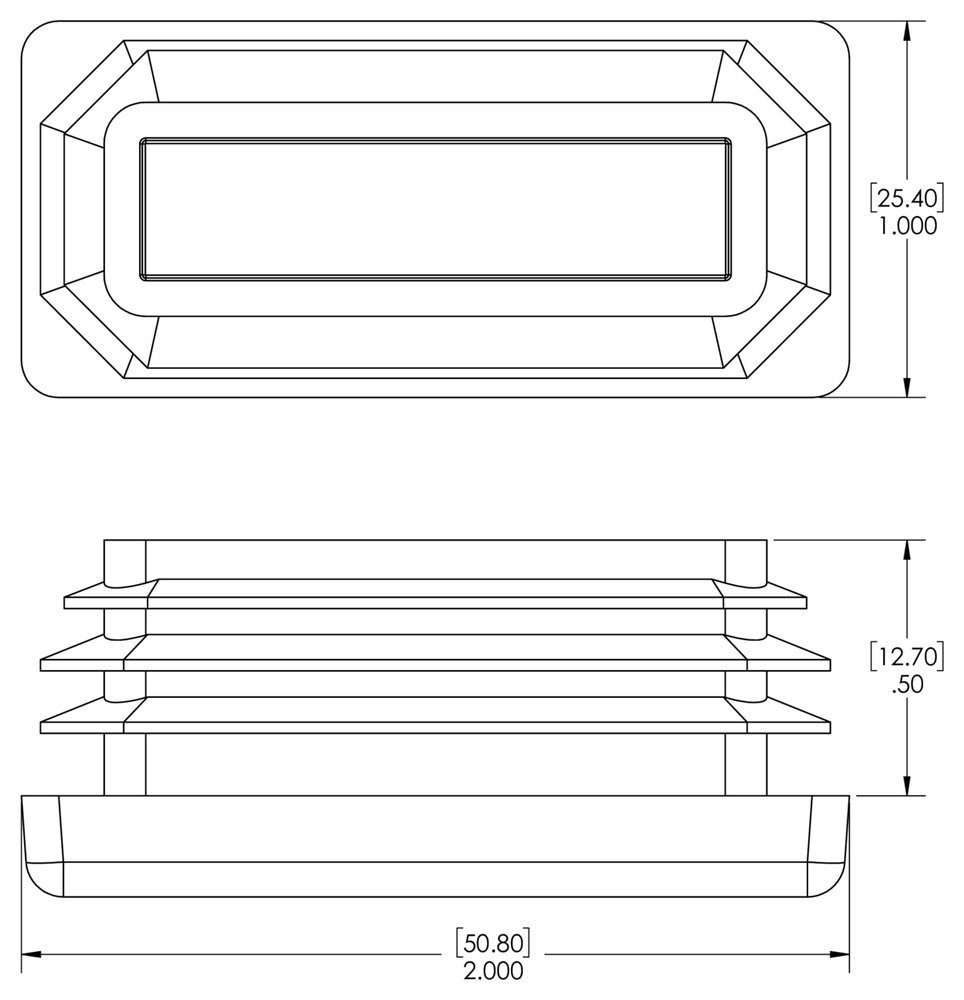 Caplugs 99395041 Plastic Plug for Rectangular Tubing. RER-1X2-10-14, PE-LD, Hole Width 1.000" Hole Length 2.000" Wall Thickness 10-14 Ga. (.134-.083)", Black (Pack of 40)