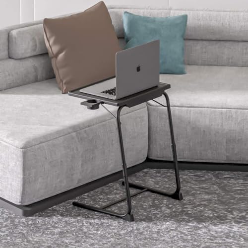 Adjustable TV Tray Table with Cup Holder - 20.4 x 15.7 inch TV Dinner Tray on Bed & Sofa, Large Size Comfortable Folding Table, Laptop Table for Couch with 6 Height & 3 Tilt Angle Adjustments(2 Pack)
