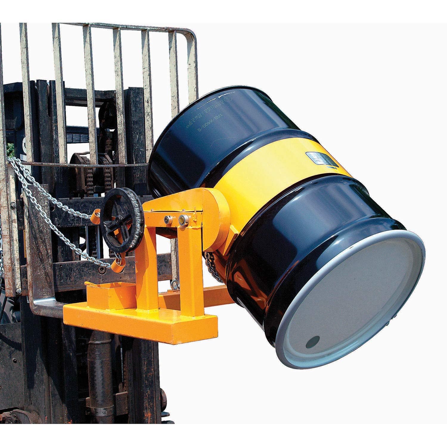 Global Industrial Forklift Tilting 55 Gallon Drum Dumper, Steel, Yellow, 800 Lb. Capacity