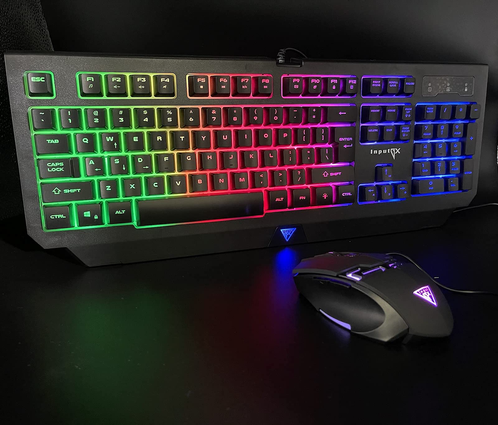 Gaming Keyboards Black Membrane Gaming Keyboard,104 Keys Laser US Layout * Metal Included,Keycaps and Space Backlight,Lighting with Rainbow Color