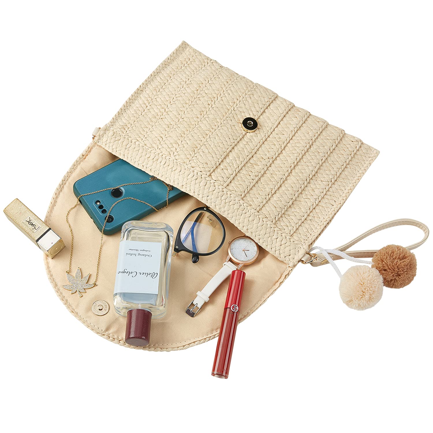 FARVALUE Women's Straw Shoulder Crossbody Bag Summer Woven Purse Beach Straw Envelope Clutch Wallet for Women