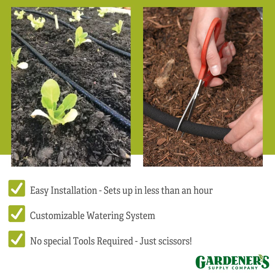 Gardener's Supply Company Snip-n-Drip Irrigation Kit | Outdoor Customizable Self-Watering Sprinkler Soaker Hose System | Supplys 4 25 Foot Garden Rows