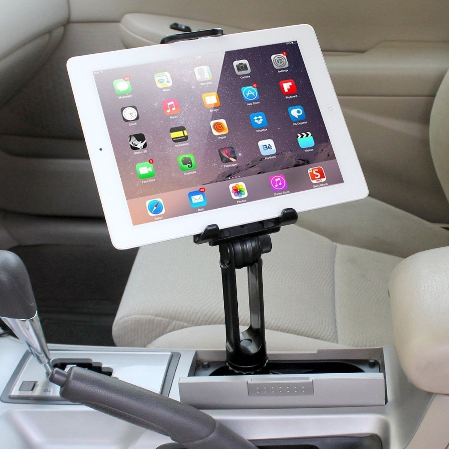 iKross Cup Mount Holder 2-in-1 Tablet and Smartphone Adjustable Swing Cradle with Extended Cup Car Mount Holder Kit for Apple iPad iPhone Samsung Asus Tablet Smartphone - Black