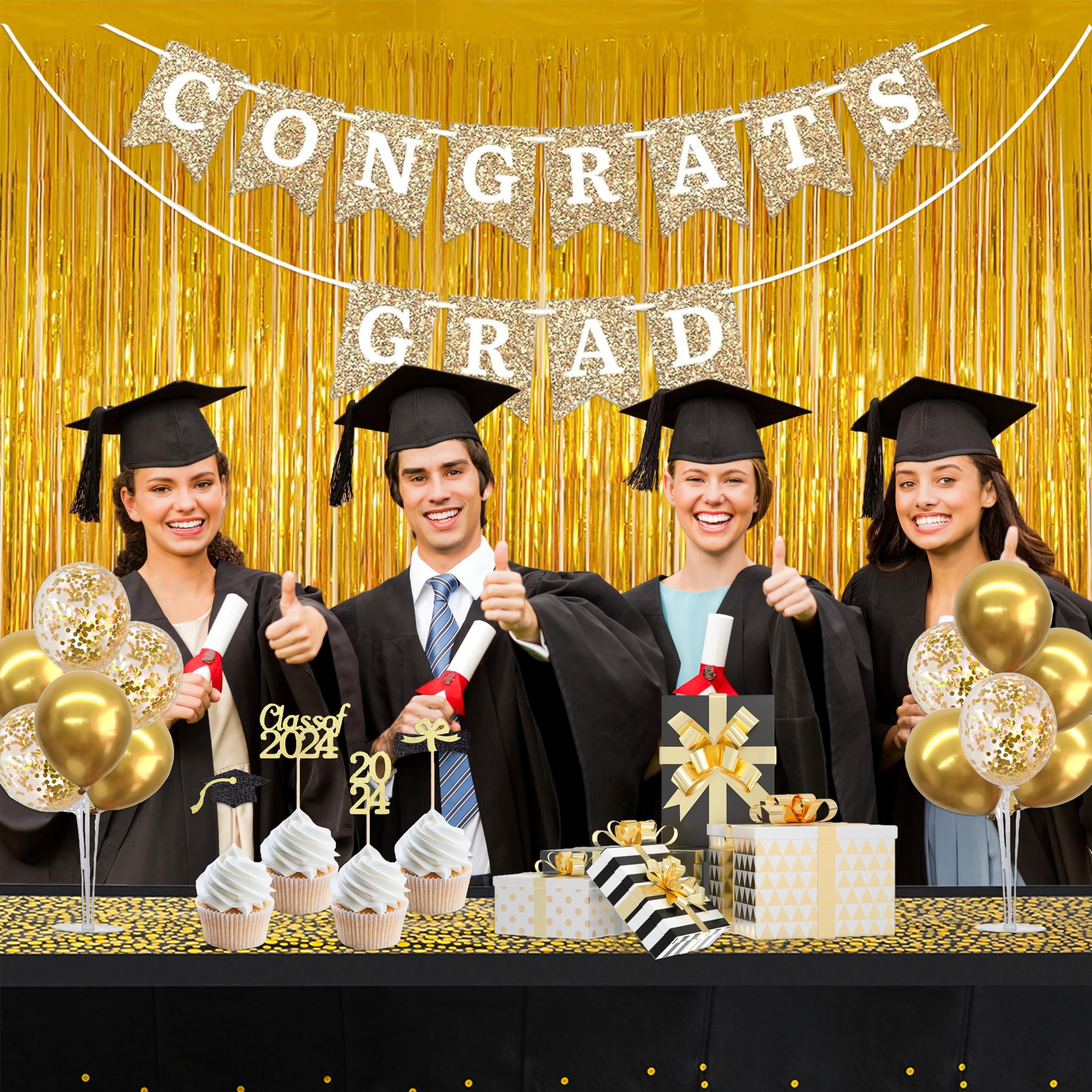 Melsan Disposable Table Cloth for Rectangle Tables, 3 Pack Black and Gold Plastic Table Cloths for Graduation, Retirement, 50th Birthday Party Decorations, 54×108 in