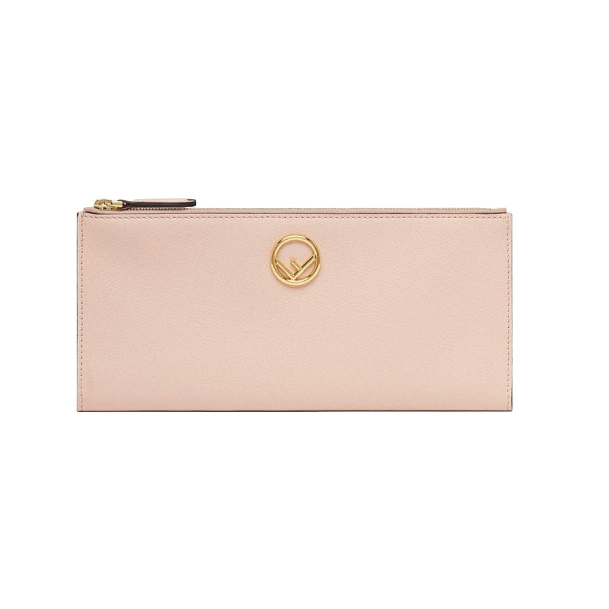 FENDI F is Light Rose Calf Leather Double Zip Long Wallet 8M0405