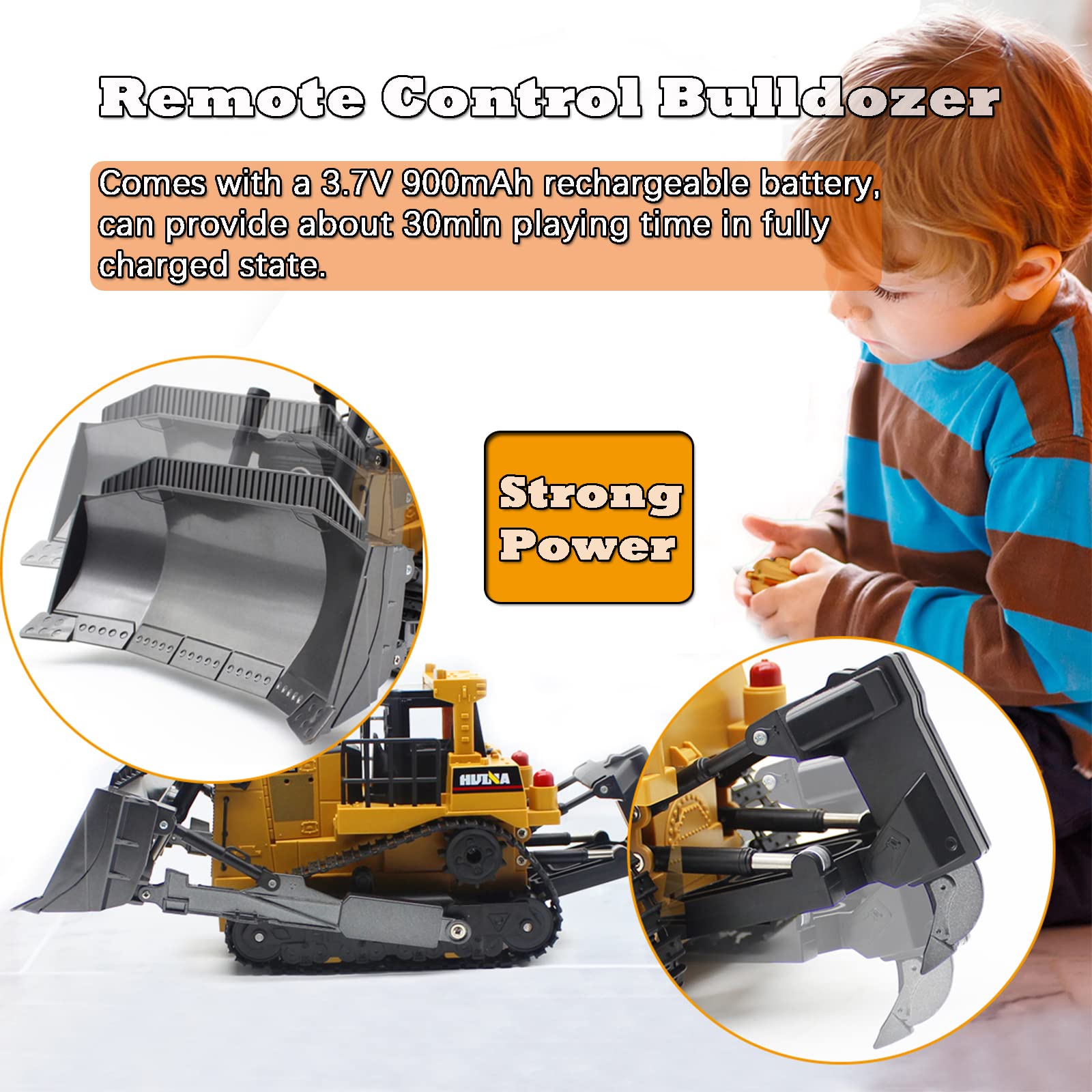 Dollox Remote Control Bulldozer 1/16 RC Front Loader Tractor Toy 2.4Ghz RC Construction Vehicles RC Dozer Toys for Boys Adults, 11 Channel Track Dozer Cars with Light & Sound for Kids