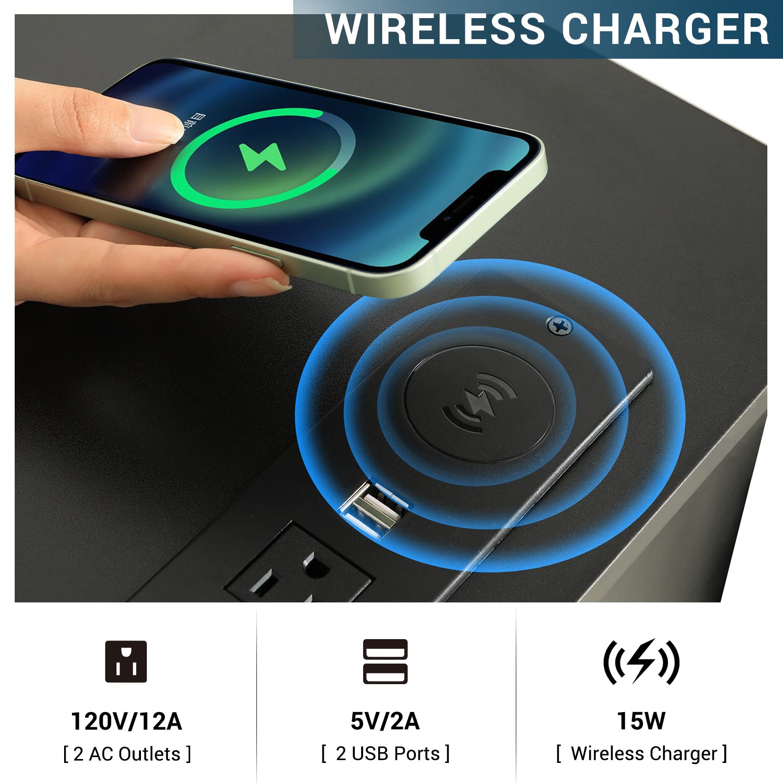 ADORNEVE Nightstand with Wireless Charging Station and LED Lights,Night Stand for Bedroom,Bedside Table with Drawers,Modern End Side Table,Black