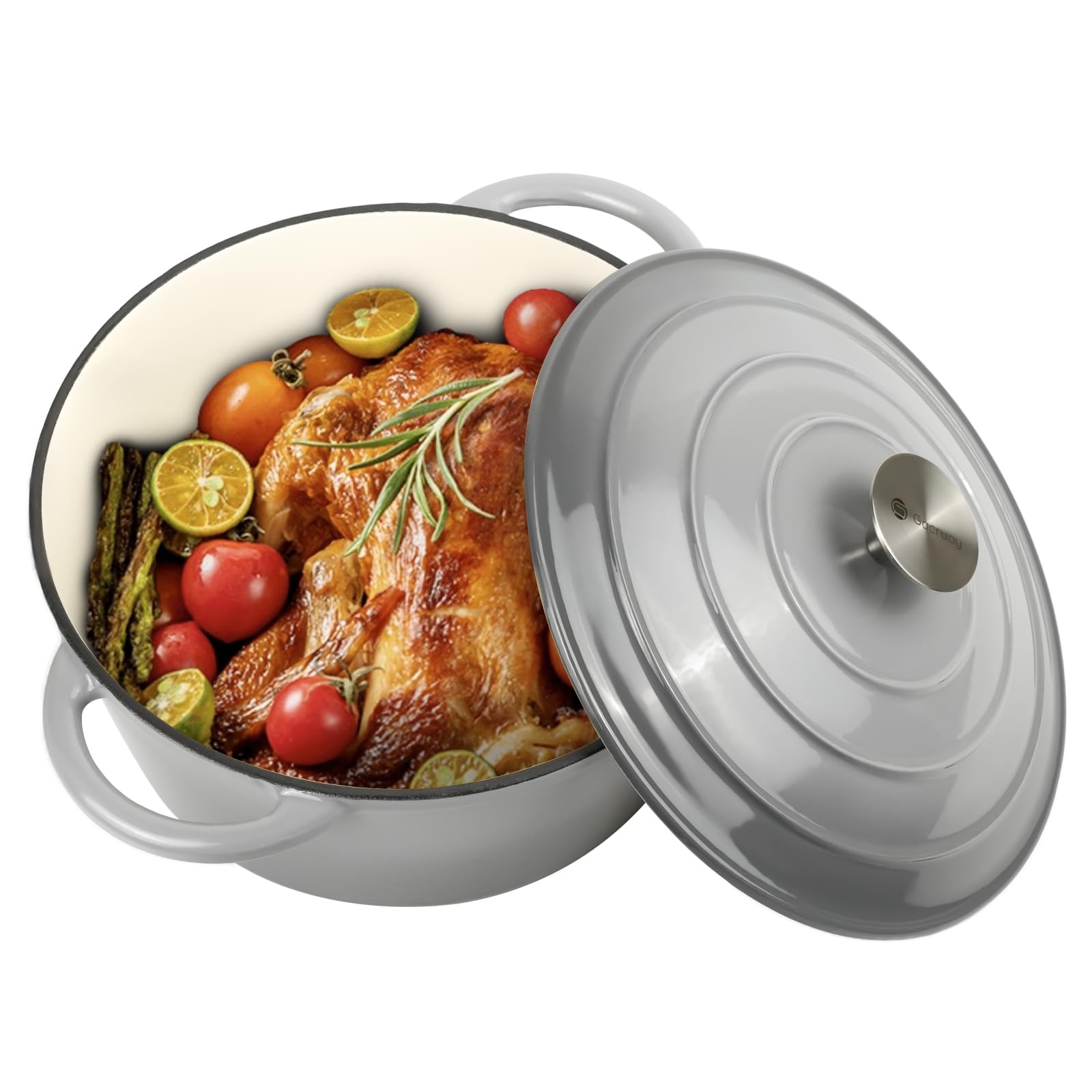 Gacuray 4.5Qt Enameled Cast Iron Dutch Oven Pot with Lidnd Dual Handles Heavy Duty Non-Stick Cream White