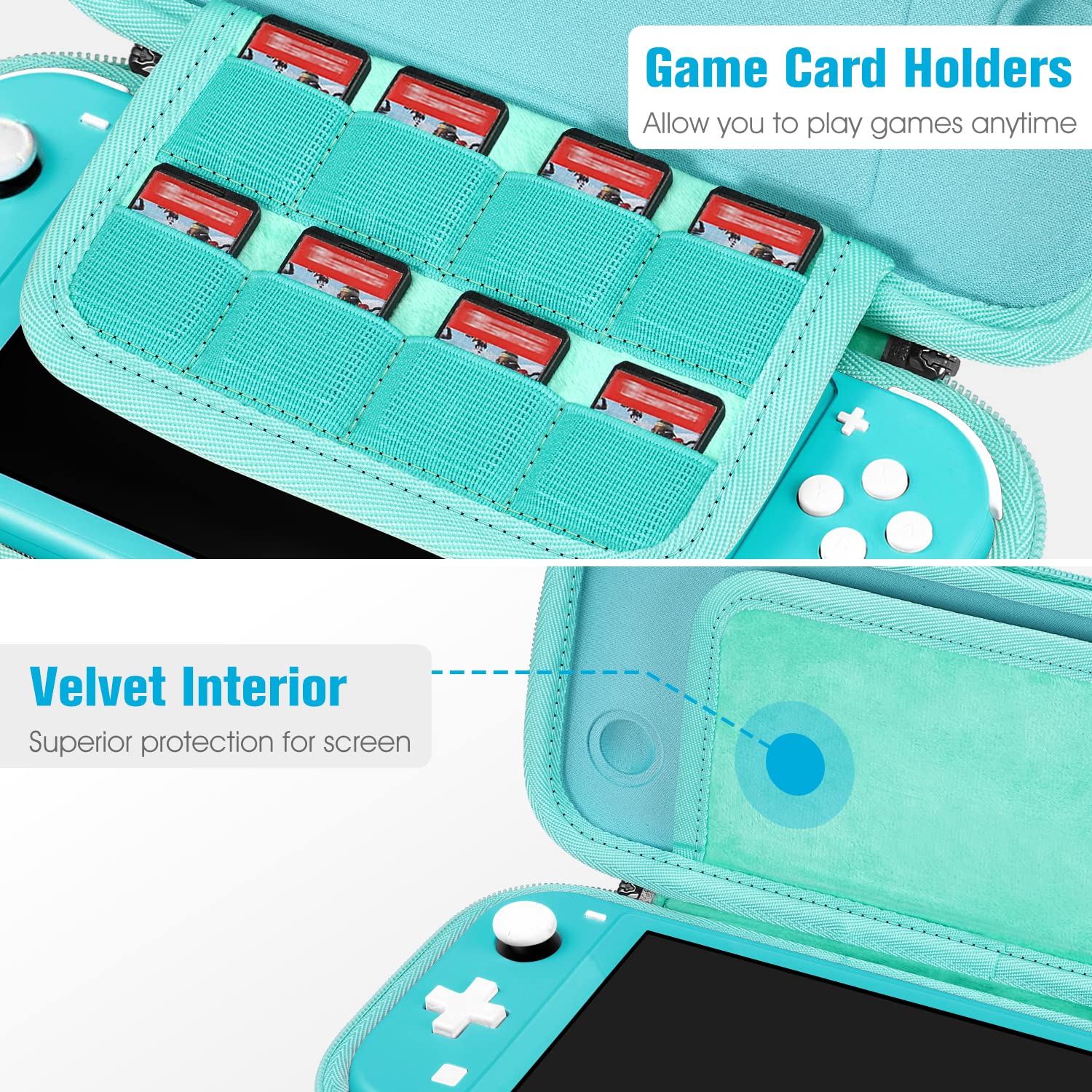 Fintie Slim Carrying Case for Nintendo Switch Lite 2019, Shockproof Protective Portable Carrying Cases, [Slim Fit] Travel Storage Hard Shell w/8 Game Cartridges & Adjustable Hand Strap, Seaside Ombre
