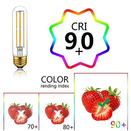 Adshen-US T10 LED Tubular Light Bulbs,Warm White 2700K,6W Dimmable Tube Vintage Led Filament Bulbs 60 Watt Equivalent,E26 Medium Base,LED Edison Bulb for Desk Lamp,Pendant Lights,4-Pack