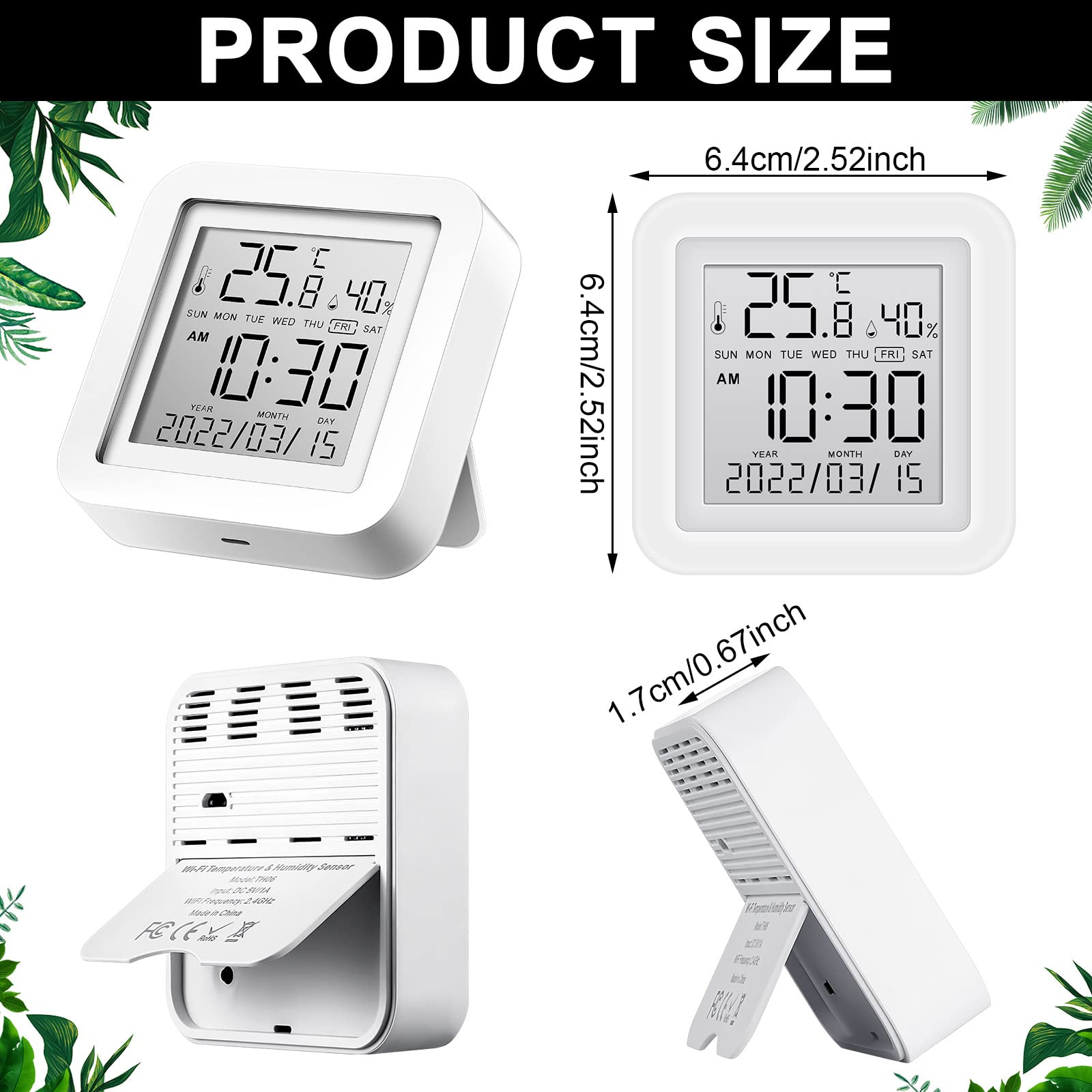 Flutesan 2 Pcs Smart Wireless Temperature Monitor Humidity Monitor Wireless Hygrometer Thermometer Digital Room Compatible with APP Notification Alert and LCD Display House