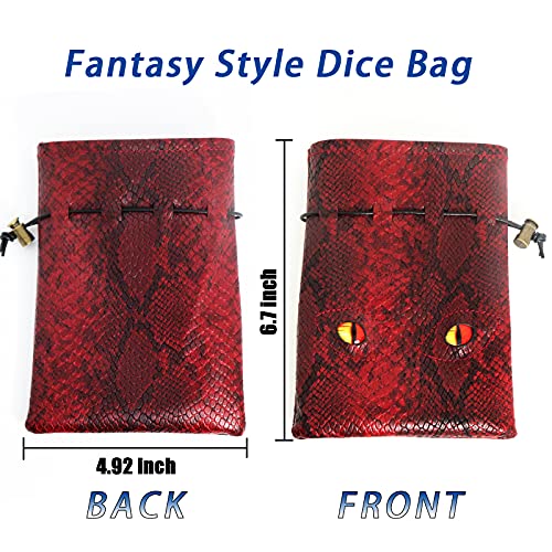 Dice Bag Can Hold 6 Dice Sets, Glow in The Dark Eyes Large Dragon D and D Dice Storage Bag for DND Board Games, Red Fiery Dragon Leather Coin Pouch for Fantasy RPG Games Accessories, Drawstring Pouch