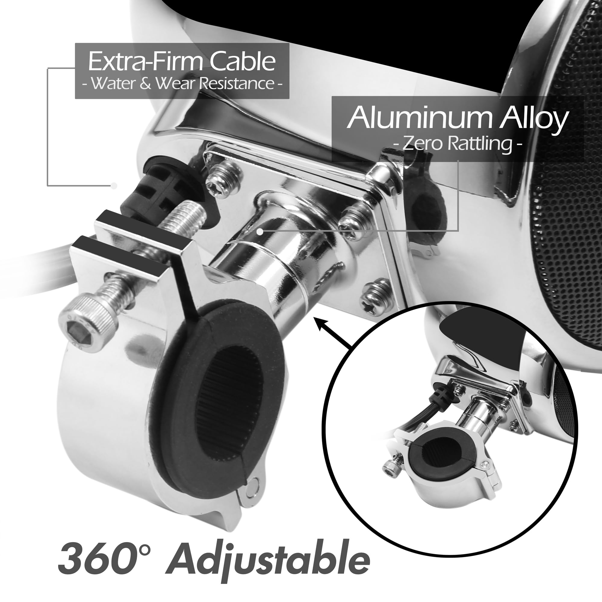 GoHawk AN4-X All-in-One Built-in Amplifier 4.5" Full Range Waterproof Bluetooth Motorcycle Stereo Speakers Audio Amp System, 1 to 1-1/4" Ape-Hanger Handlebar Harley Custom Touring Cruiser Chrome