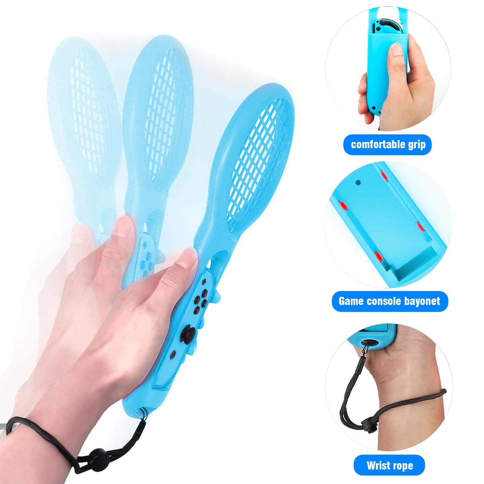 INFURIDER Tennis Racket Controller Holder for Nintendo Switch Game (2 pack,Red & Blue),Hand Grip Compatible for Sport Game, Game Controller Joy-Con Accessories for Nintendo Switch Mario Tennis Ace
