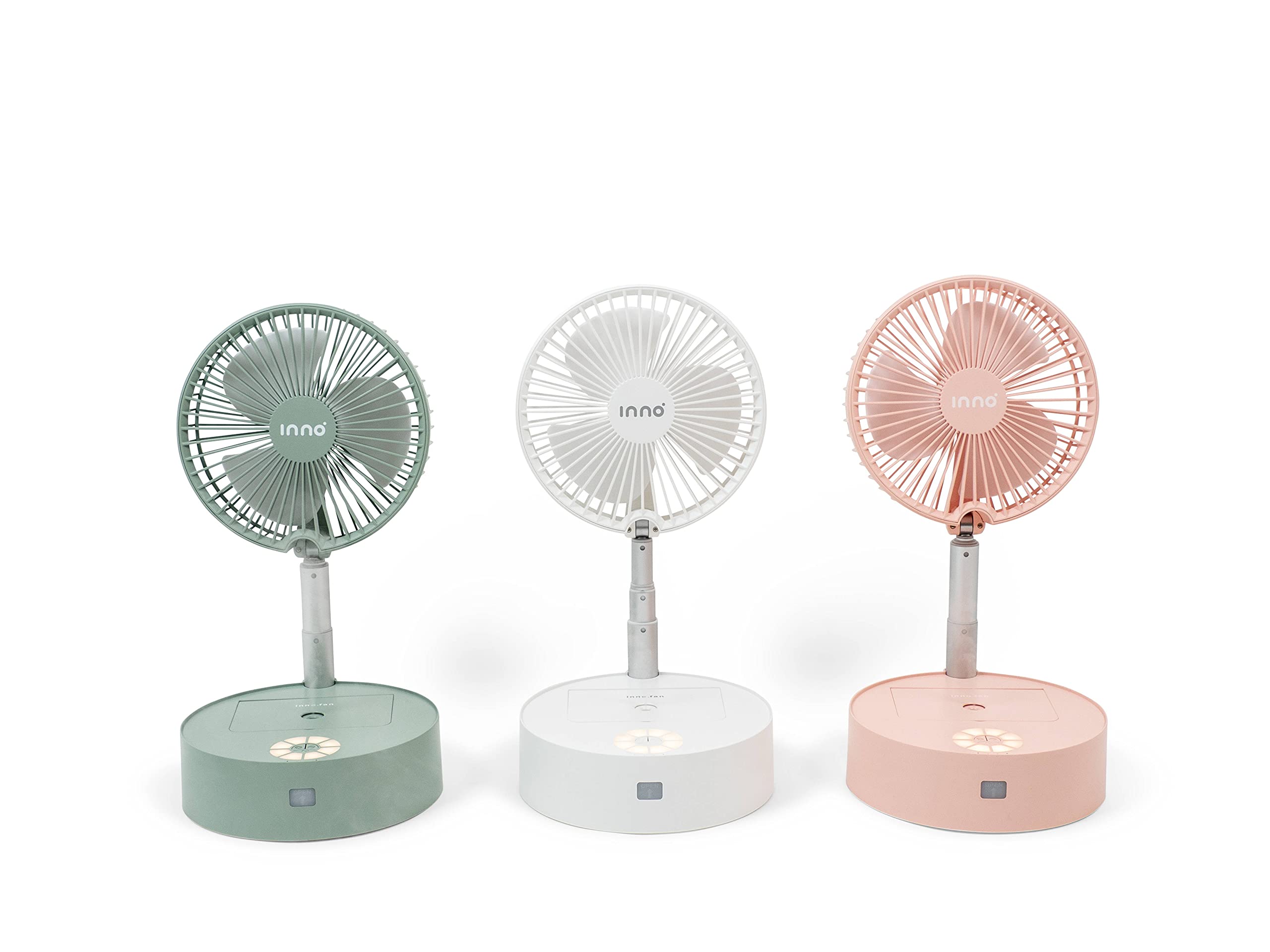 INNO Portable Fan & Essential Oil Diffuser – Foldable Standing or Desk Fan with Night Light, Air Diffuser, Humidifier – 24 Hr. Run Time, Peach Pink