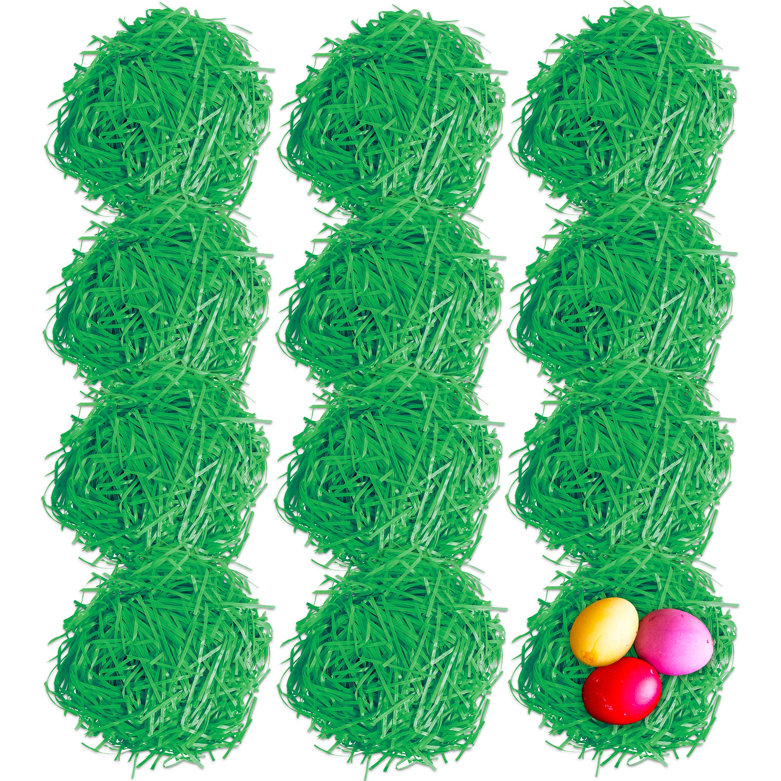 Innovative Designs Easter Grass Basket Filler Bundle 3 Oz Easter Crafts Set - 12 Pack Green Easter Filler Decor Easter Party Decorations (Easter Craft Supplies for Kids Adults)