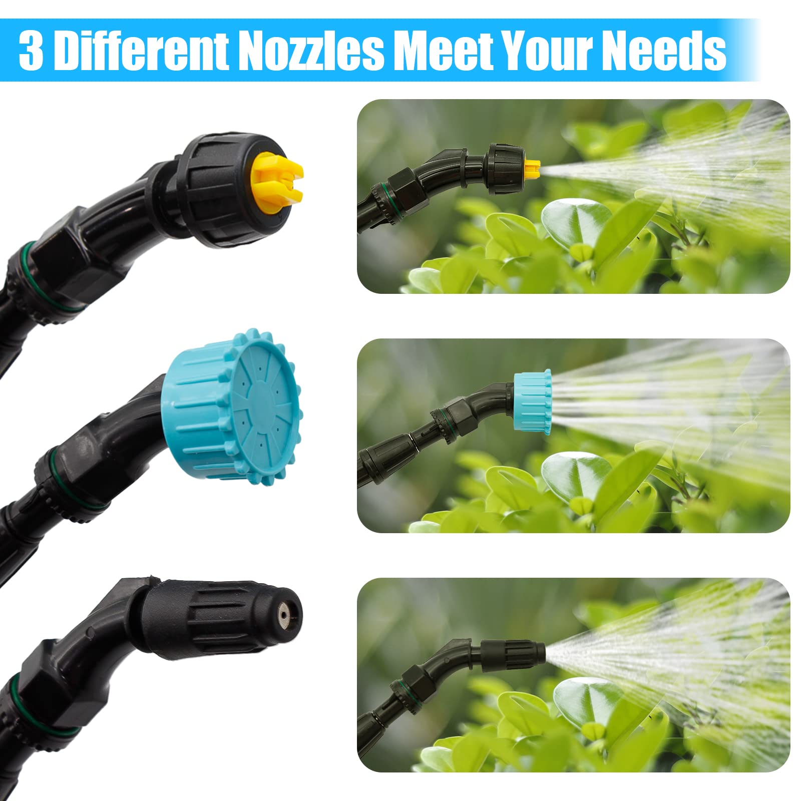 𝟳.𝟰 𝗩 Battery Powered Pump Sprayer with 3 Mist Nozzles, 1.35 Gallon Electric Garden Sprayer with USB Rechargeable Handle, Telescopic Wand, Portable Lawn Weed Sprayer with Adjustable Shoulder Strap