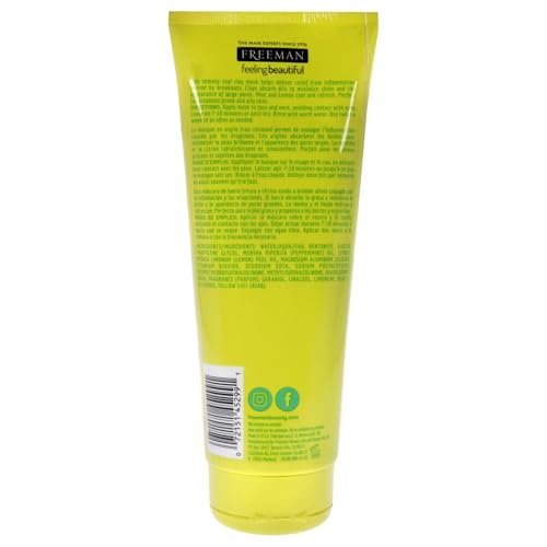 Freeman Oil Absorbing Mint & Lemon Clay Mask, Facial Mask, Skincare, 6 fl oz tube/175 mL