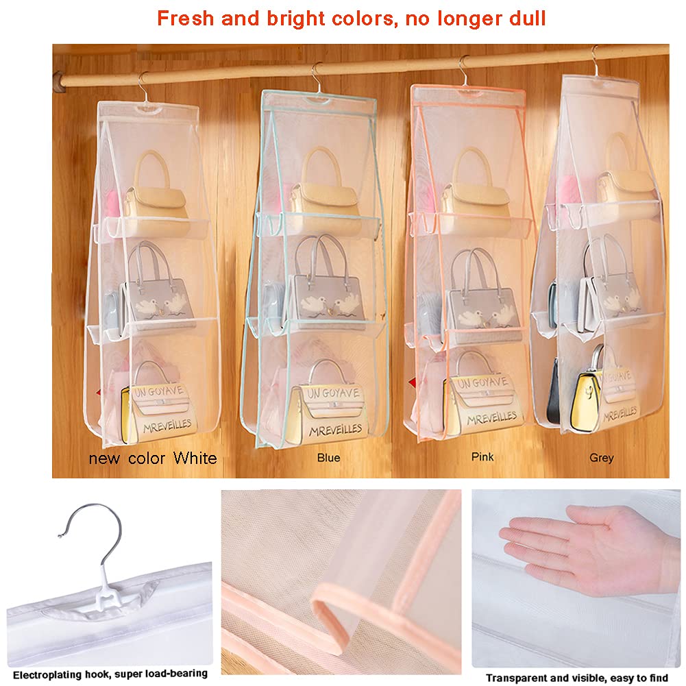 Hanging Purse Organizer MultiPurpose Handbag Storage Bag Dustproof Waterproof Closet Organization Bag DoubleSide 6 Pockets, Blue