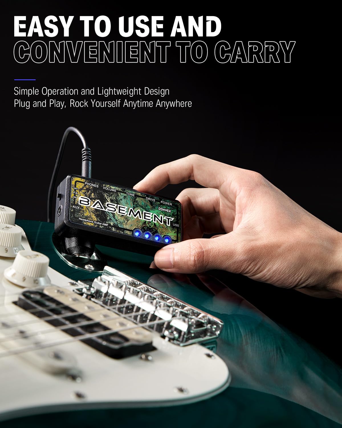 Donner Bass Guitar Headphone Amp Basement USB Rechargeable Mini Portable Bass Headphone Amplifier for Bass Guitar