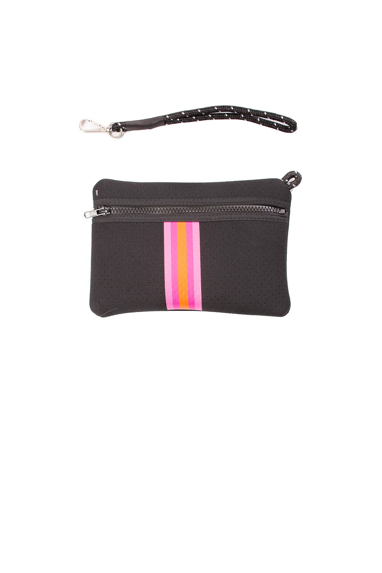 Haute Shore - Greyson Rave Neoprene Tote Bag w/Zipper Wristlet Inside, Black W/Hot Pink Orange