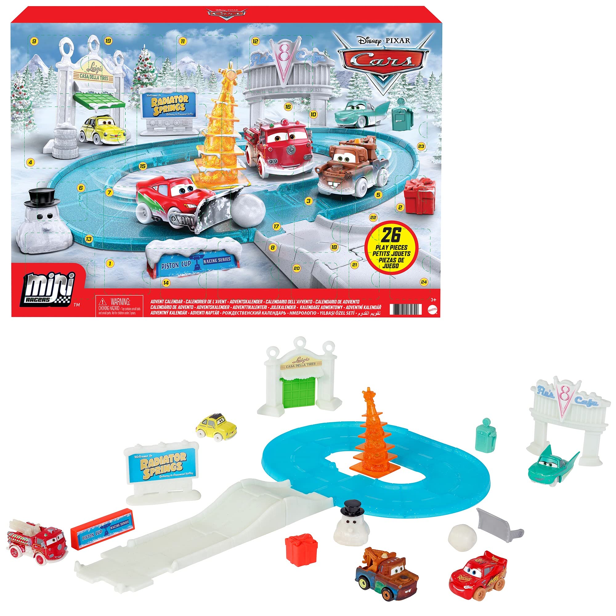 Disney Cars Toys ​Minis Advent Calendar Playset, One a Day Storytelling Racecar Accessories & Surprises, for Kids Age 3 Years and Older