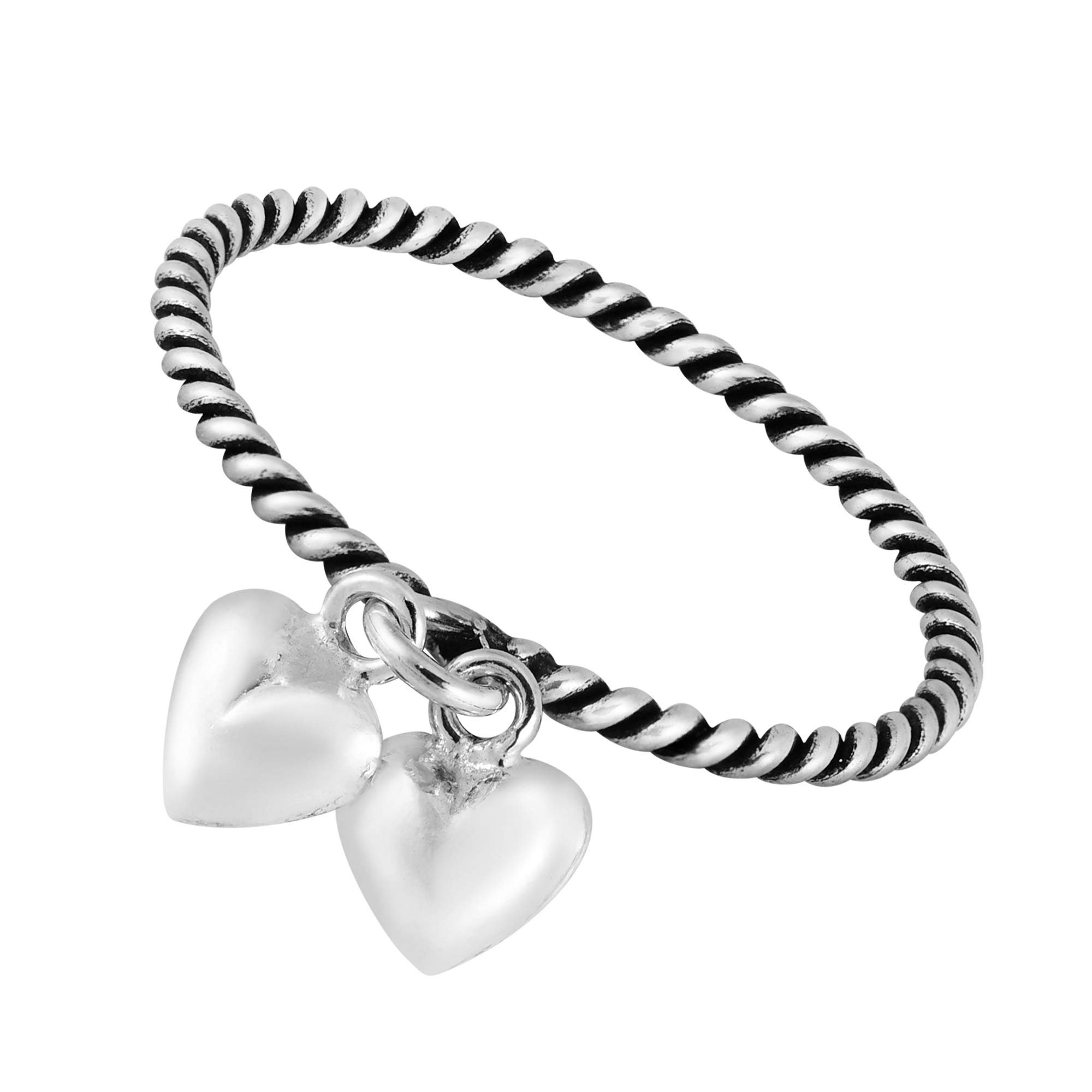 AeraVida Adorable Twin Hearts Dangle Twisted Band .925 Sterling Silver Ring | Cute Wedding Rings For Women | Chic Comfort Fit Silver Rings for Women |Size 8