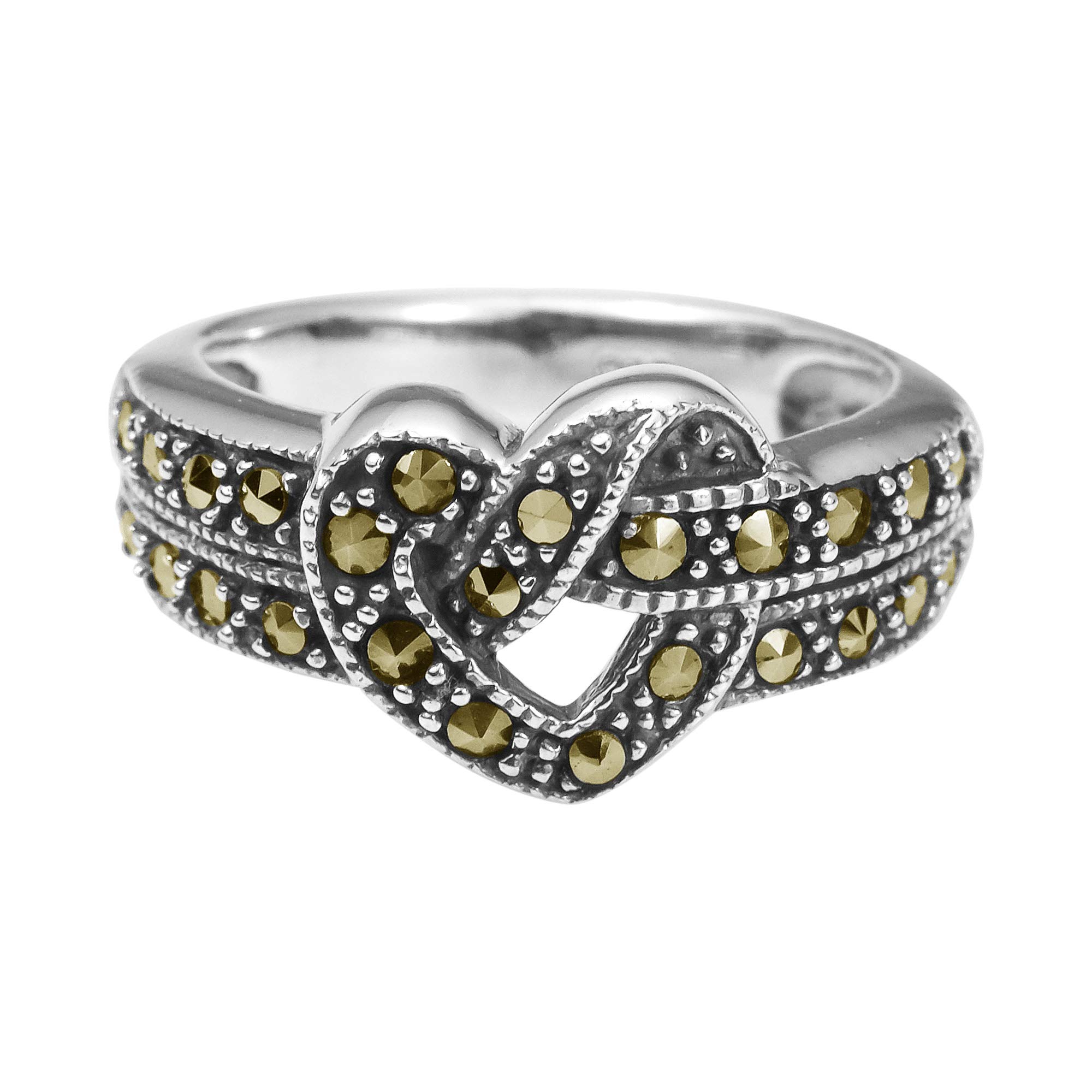 AeraVida Beautitul Heart Knot Marcasite .925 Sterling Silver Ring (9)